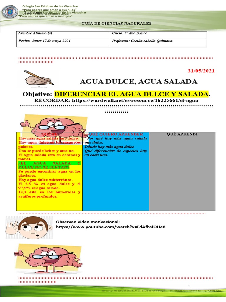 Guia 17 Mayo Diferenciar Agua Dilce de Salada | PDF