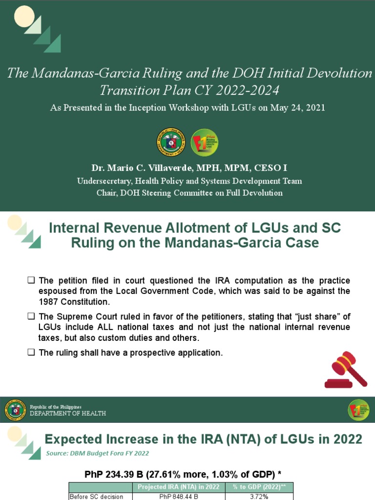 Mandanas-Garcia Ruling: DOH Devolution Plan | PDF | Health Care