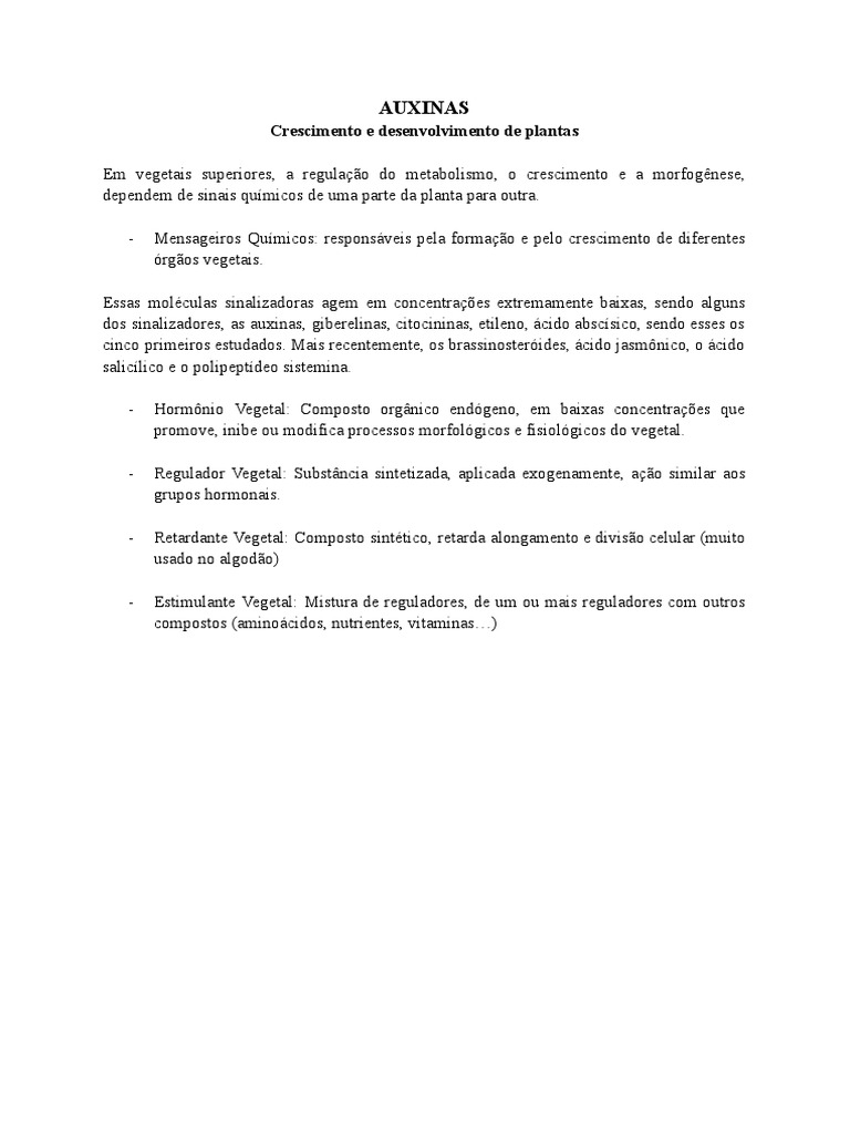 AUXINAS | PDF | Auxinas | Hormônio vegetal