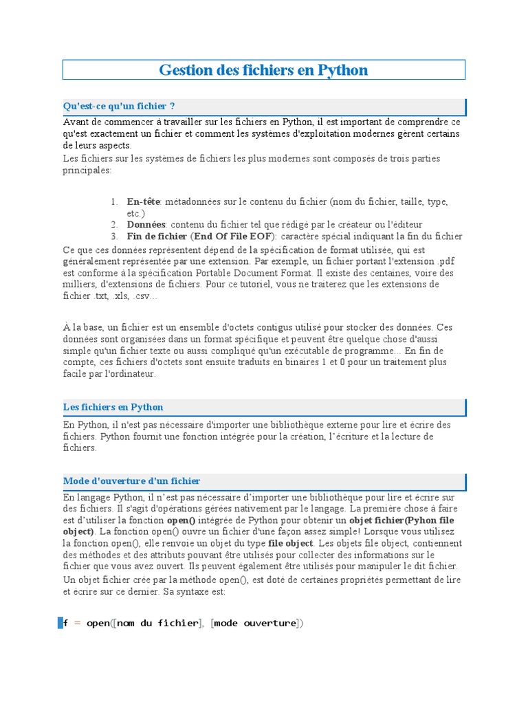 Gestion Des Fichiers en Python | PDF | Fichier informatique | Python (Langage de programmation)