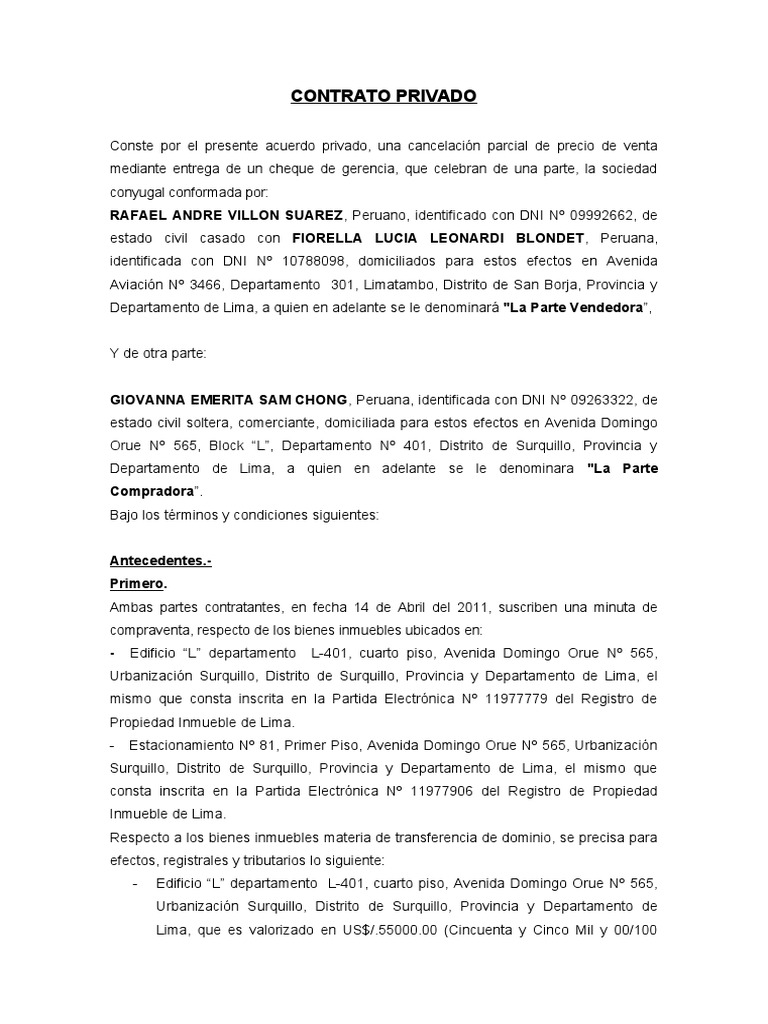 CONTRATO PRIVADO giovanna sam | PDF