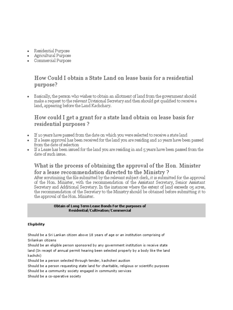 State Land On Lease Basis ? | PDF | Lease | Fee