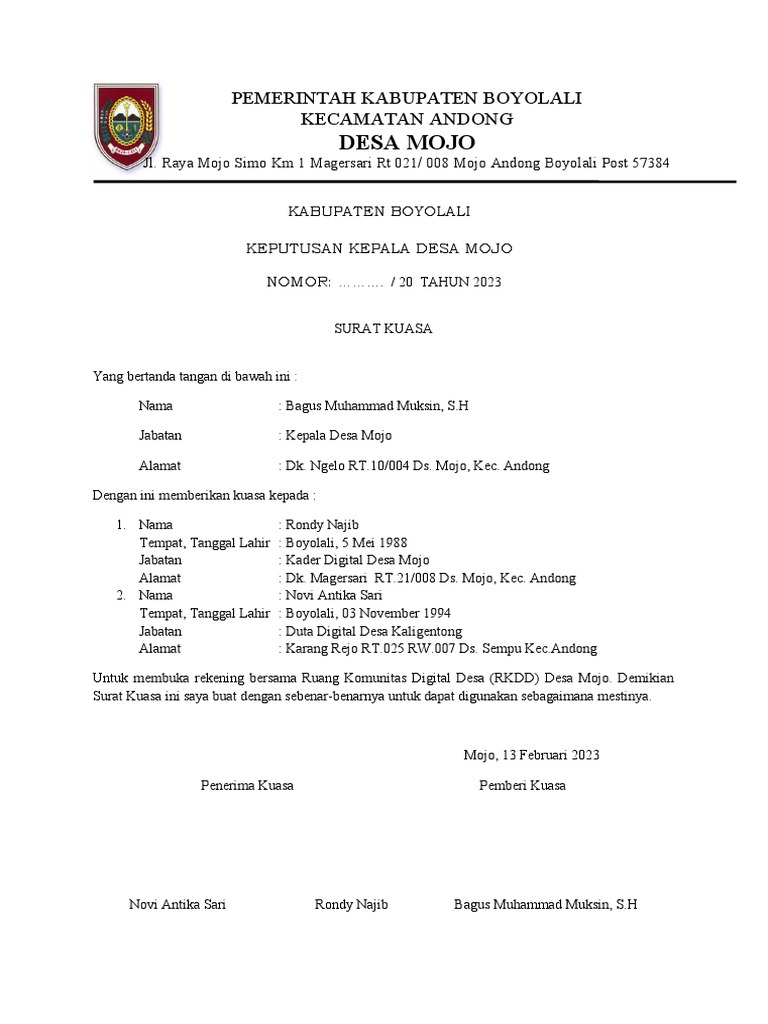 Surat Kuasa Pembentukan Rek RKDD | PDF