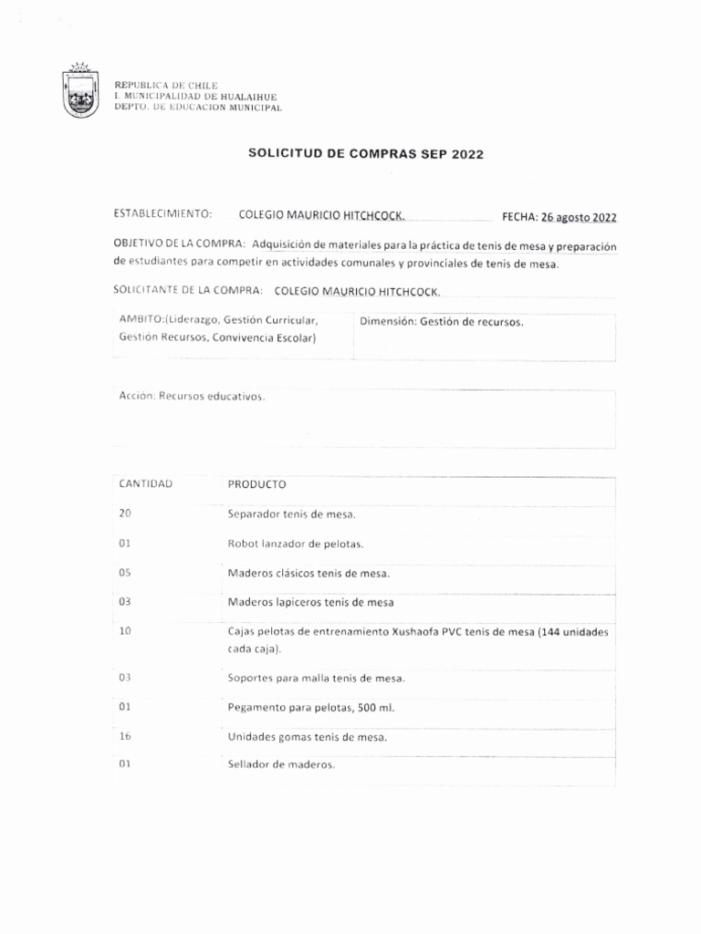 Solicitud de Compras Sep | PDF