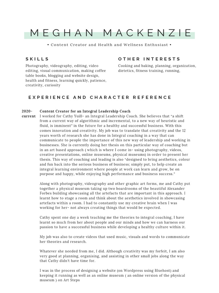 CV Meghan Mackenzie | PDF | Creativity | Cognition