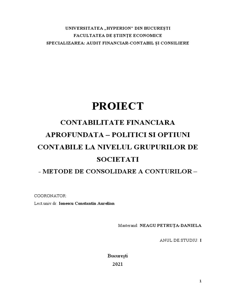 Proeict Contabilitate Financiara AN I NEAGU PETRUTA | PDF