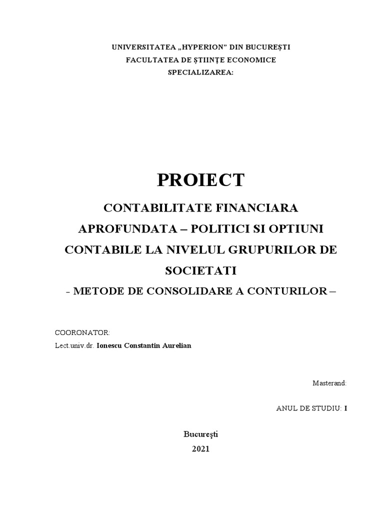 model proiect CONTABILITATE FINANCIARA APROFUNDATA | PDF