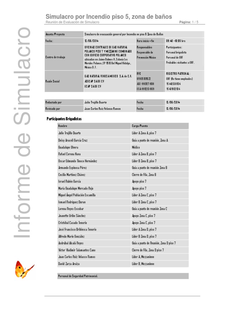 Reporte de Simulacro | PDF | La seguridad | Seguridad y salud ocupacional