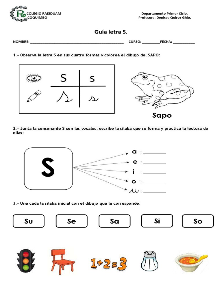 Guia Letra S | PDF | Artes del Lenguaje y Comunicación