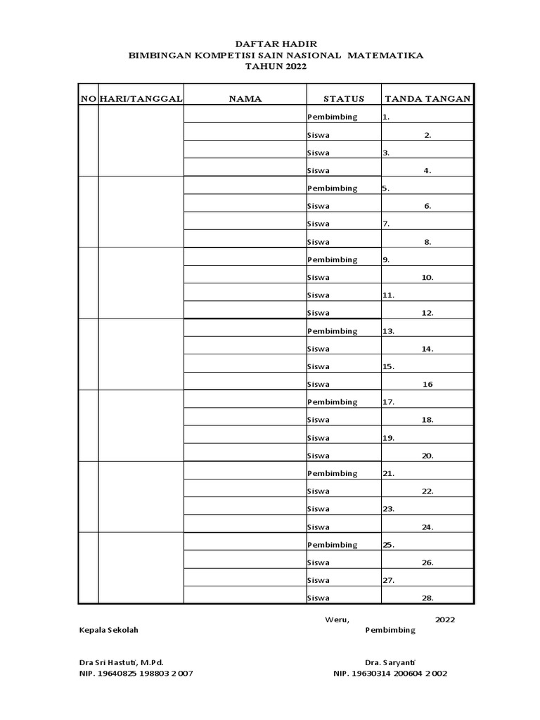 Daftar Hadir Bimbingan Osn | PDF