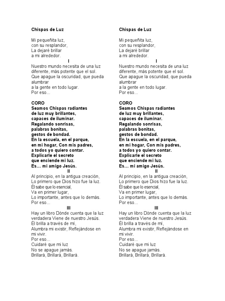 Letra de Chispas de Luz | PDF