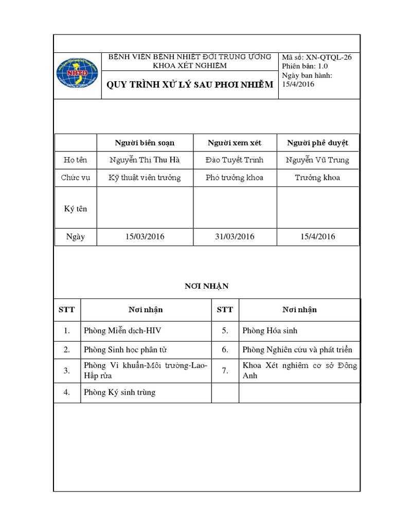 Quy Trinh Xu Ly Sau Phoi Nhiem | PDF