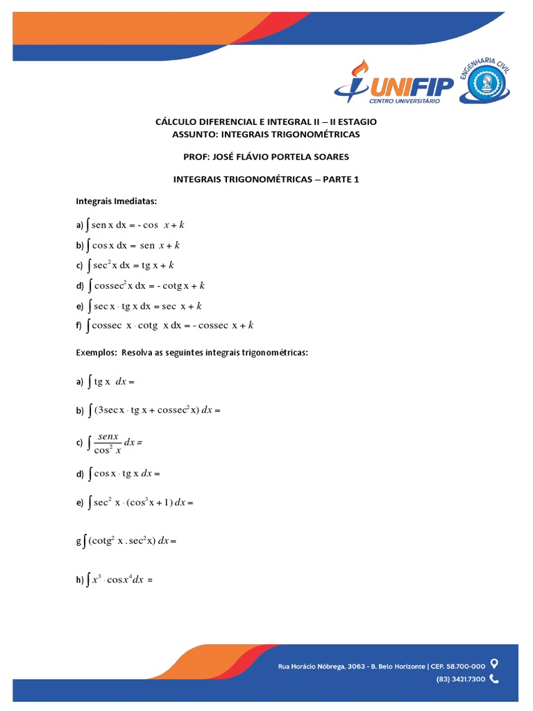 Integrais Trigonométricas Avançadas | PDF | Métodos e Materiais de Ensino