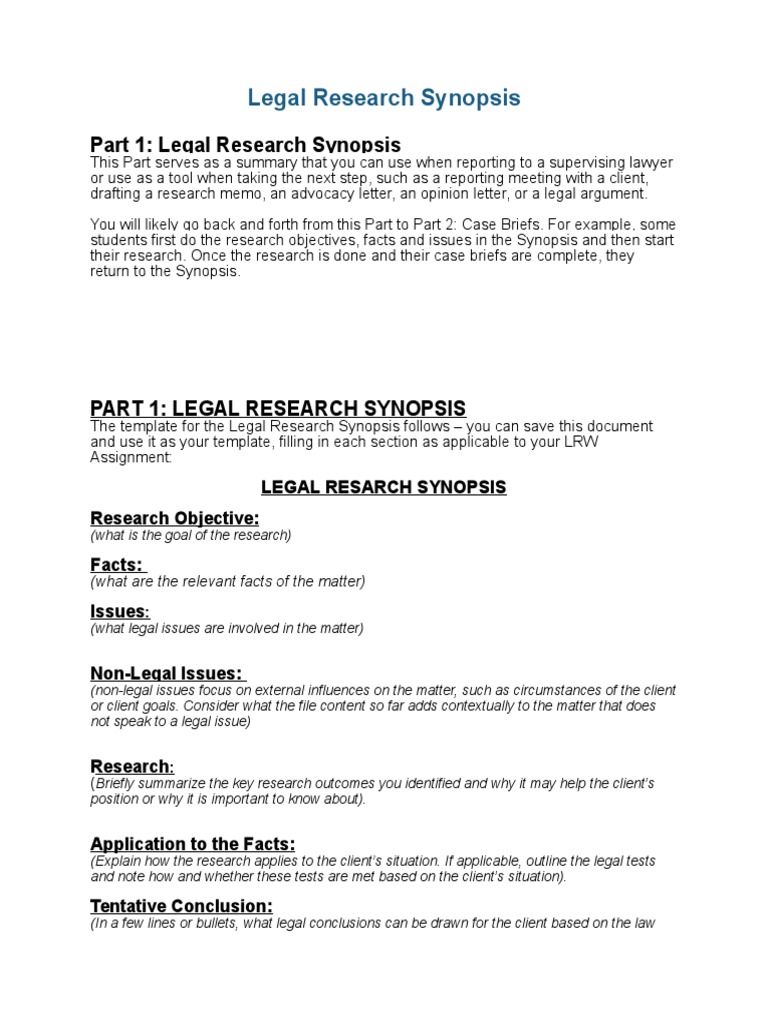 LRW Research Synopsis Template - Aug 2022 | PDF | Brief (Law) | Lawyer