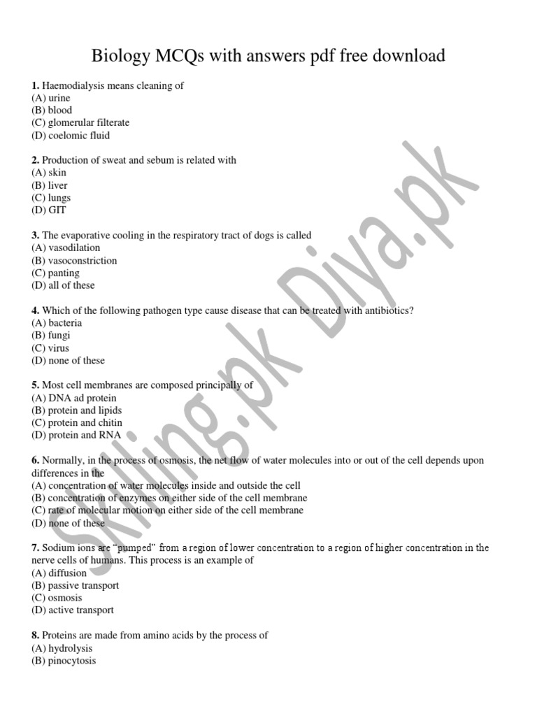Biology MCQs with answers pdf free download | PDF