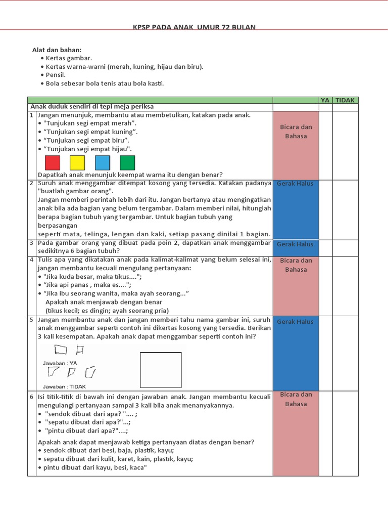 KPSP Pada Anak Umur 72 Bulan | PDF