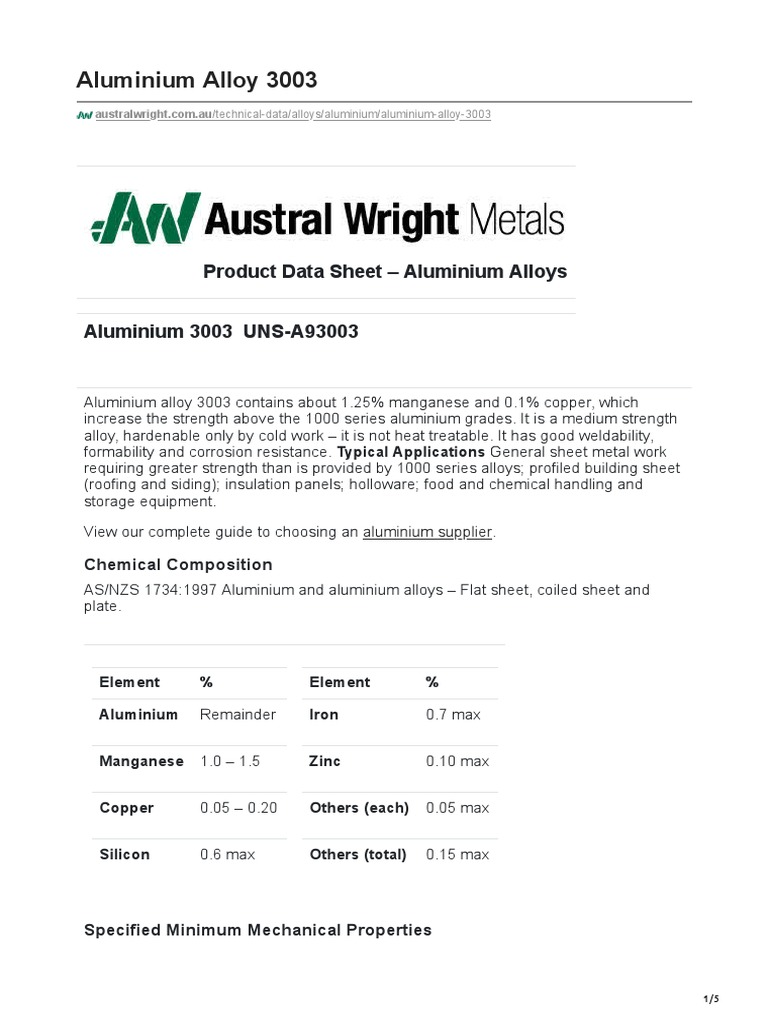 .Au-Aluminium Alloy 3003 | PDF | Sheet Metal | Construction