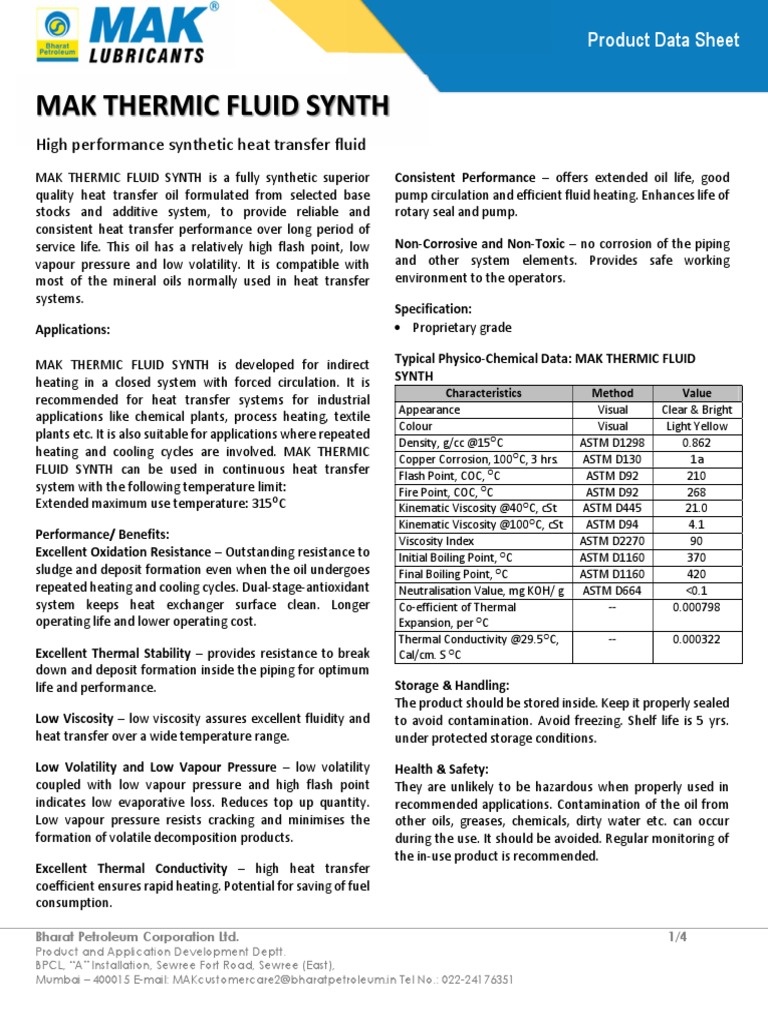 Mak Thermic Fluid Synth | PDF | Viscosity | Heat Transfer