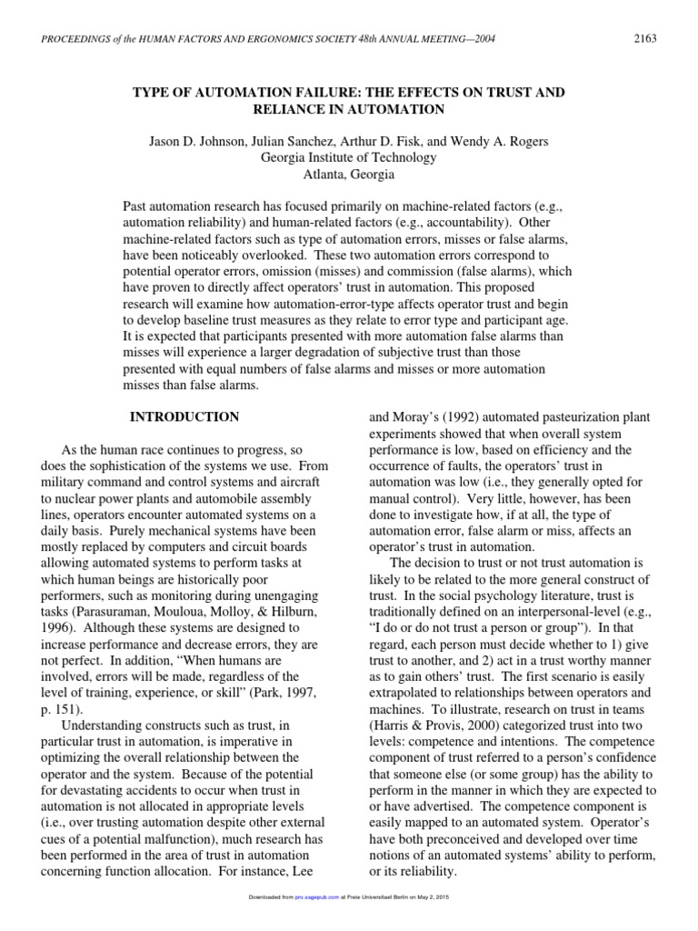 johnson2004Type of Automation Failure‘ The Effect | PDF | Reliability ...