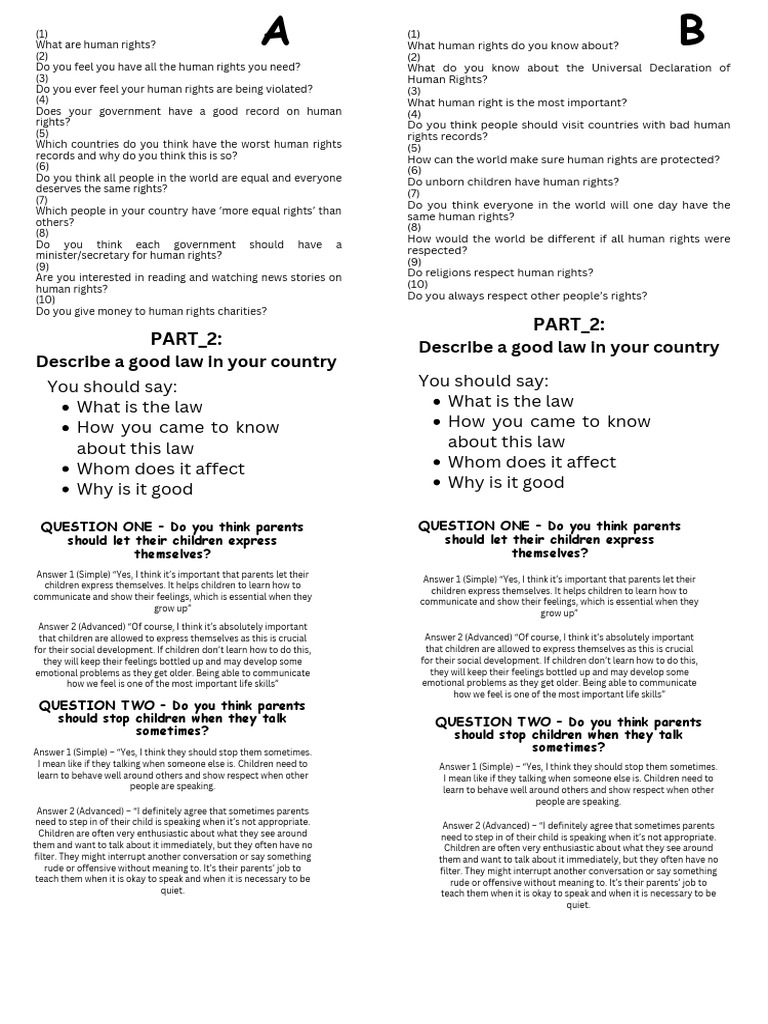 PART - 2: PART - 2:: Describe A Good Law in Your Country Describe A Good Law in Your Country | PDF