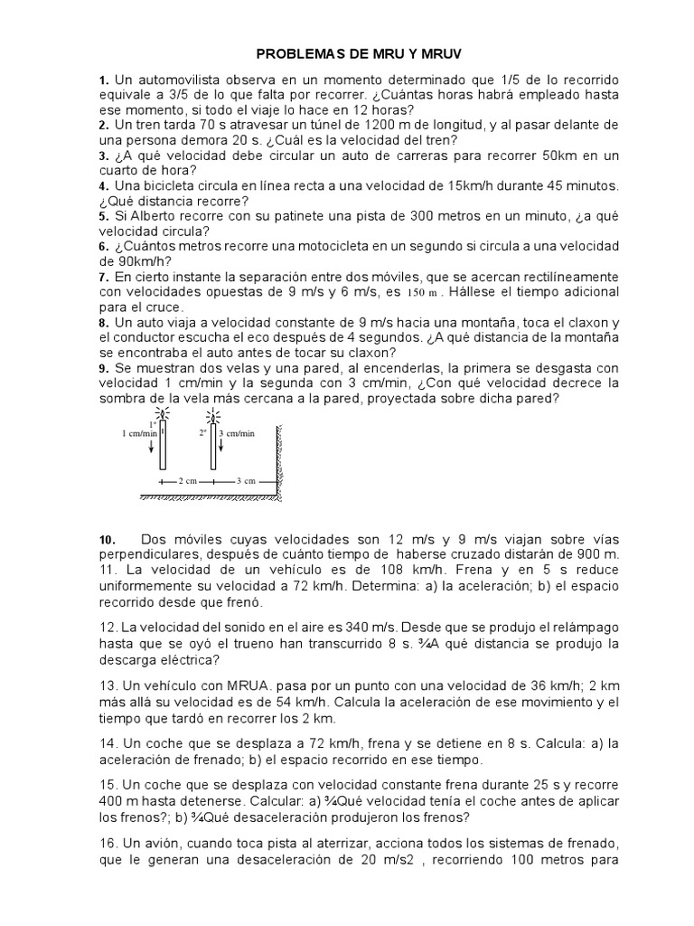 Problemas de Mru y Mruv | PDF | Velocidad | Aceleración