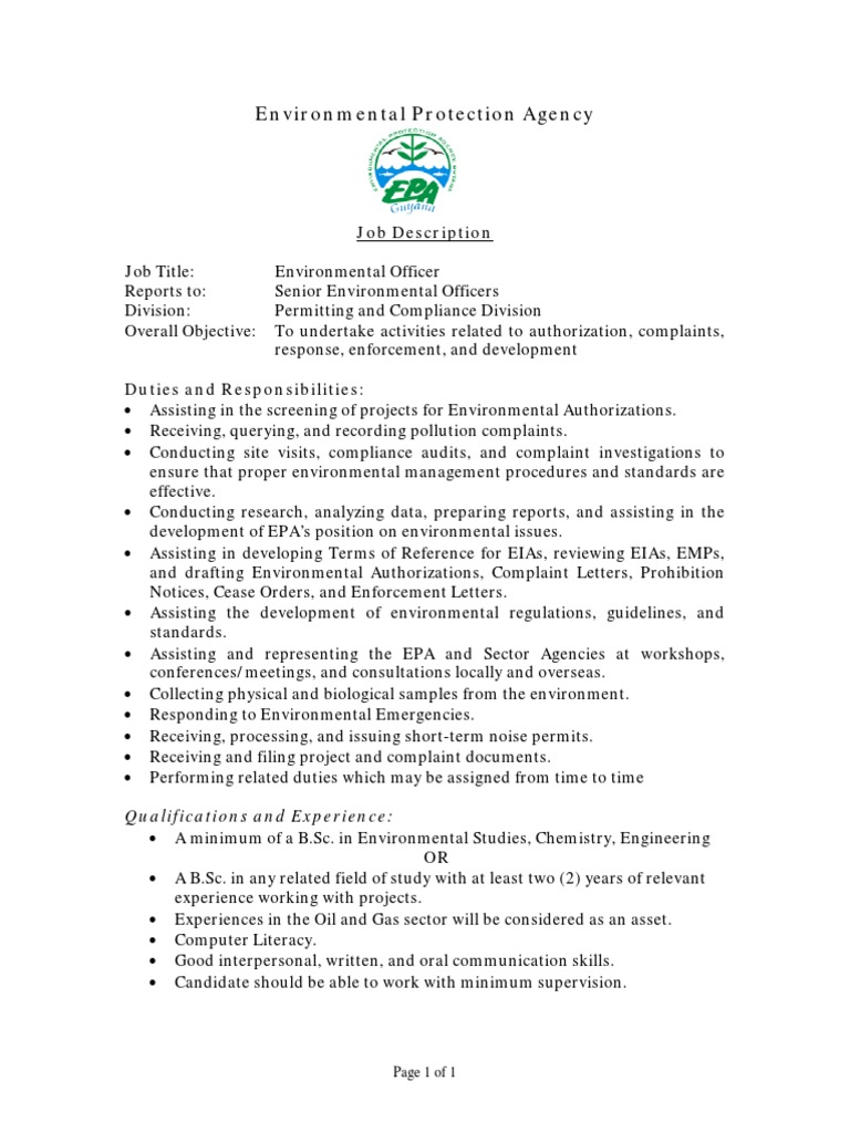 Environmental Officer - EPA | PDF