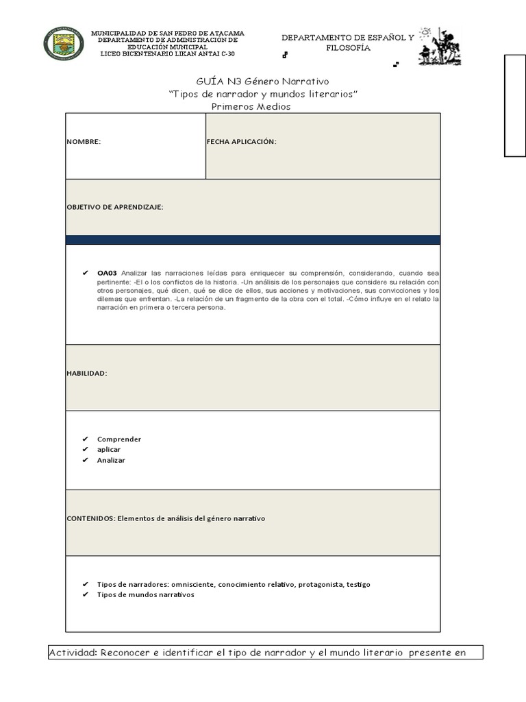 GUÍA NARRATIVA N°2 (Tipos de Narrador) | PDF