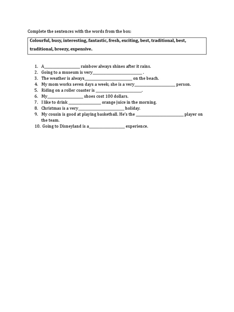 Complete The Sentences With The Words From The Box | PDF | Language ...