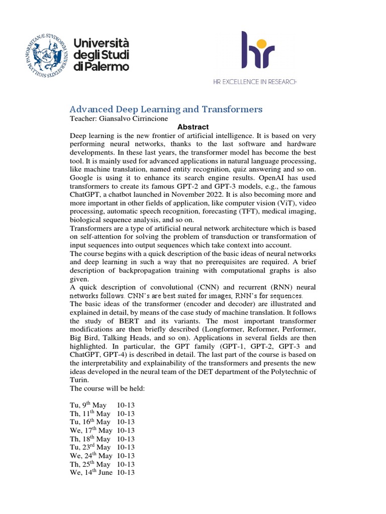 Advanced Deep Learning and Transformers - Cirrincione | PDF | Deep ... Advanced Deep Learning and Transformers - Cirrincione | PDF | Deep ...