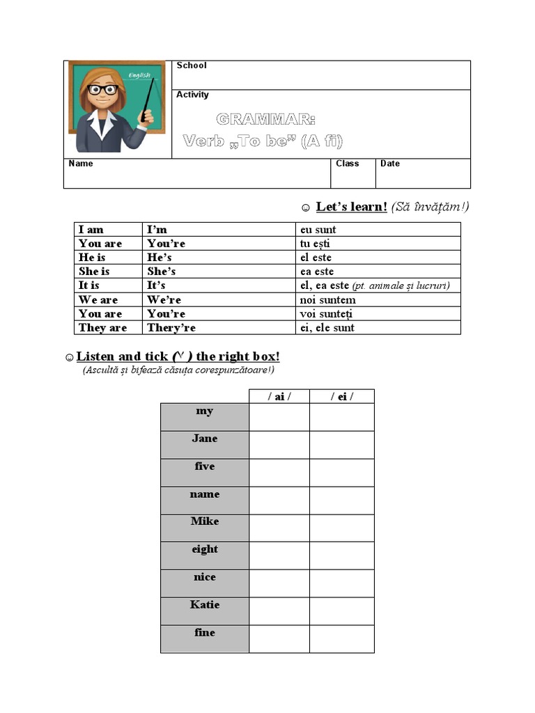 Fisa Limba Engleza Cls. 02 Grammar Verbto Be 9 | PDF