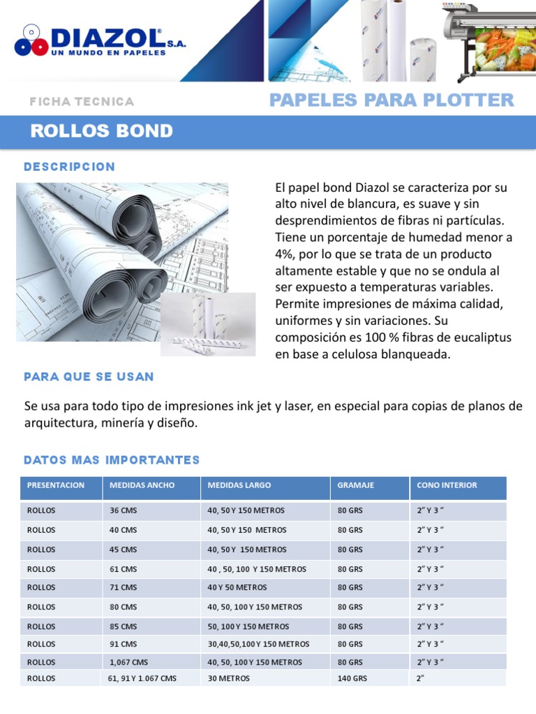 FICHAS TECNICAS X Papel Bond Plotter Final | PDF
