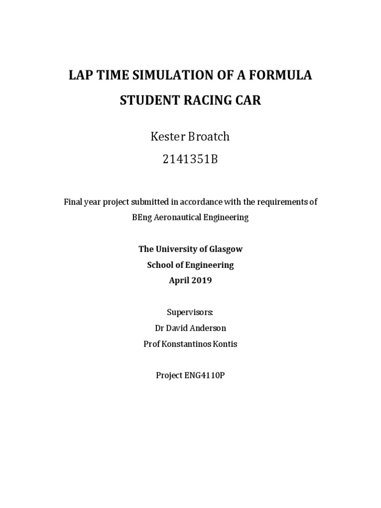 LapTime Simulation of Formula Student Racing Car - Master Thesis | PDF | Computers