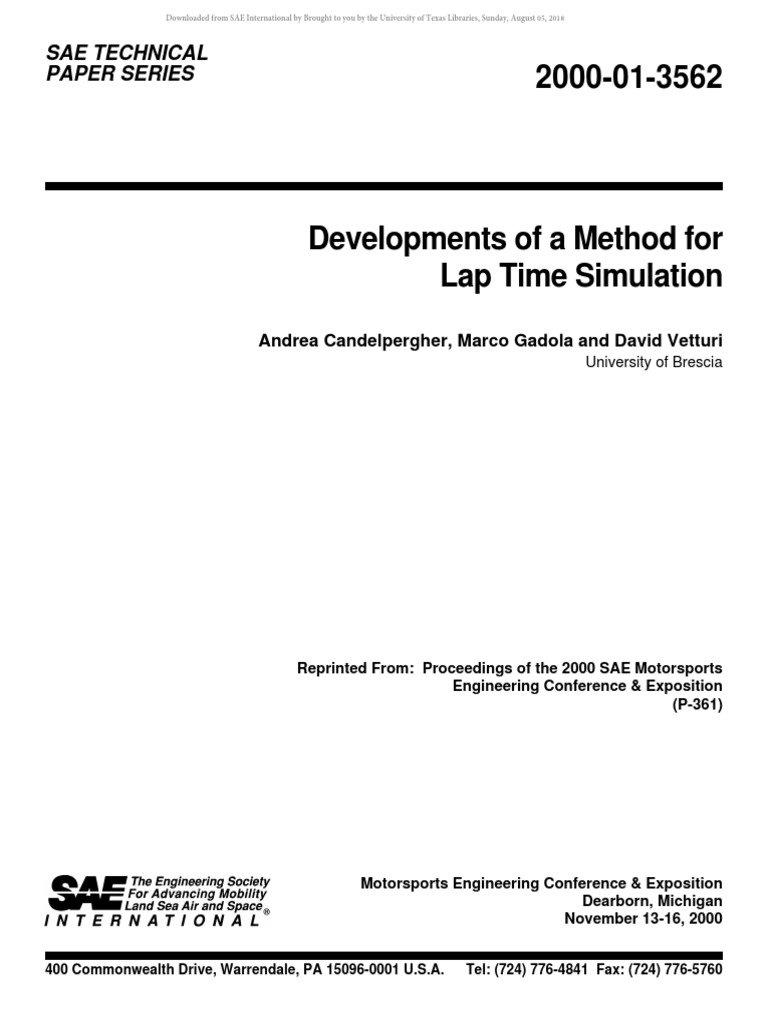 Developments of A Method For Lap Time Simulation | PDF | Simulation