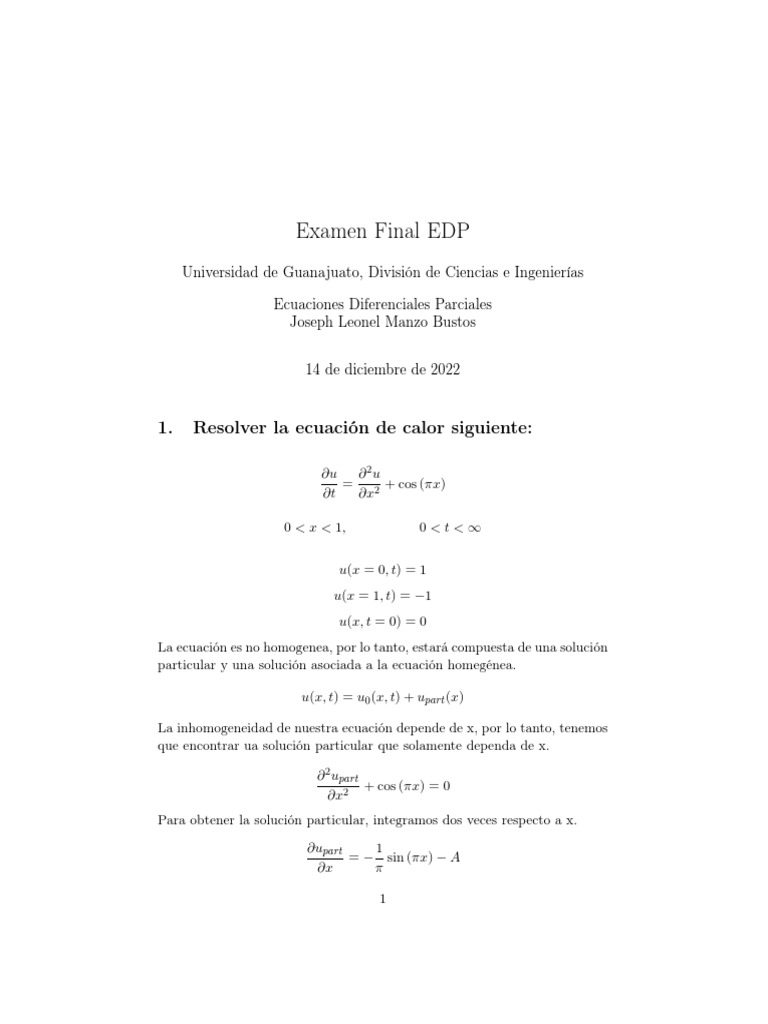 Examen Final EDP | Descargar gratis PDF | Ecuación diferencial parcial ...