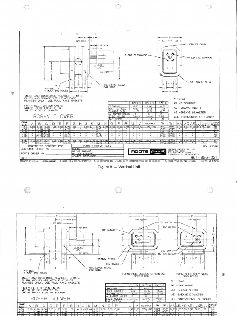 Roots 400-600 RCS Blower Dimensions 861893021-861891021 | PDF