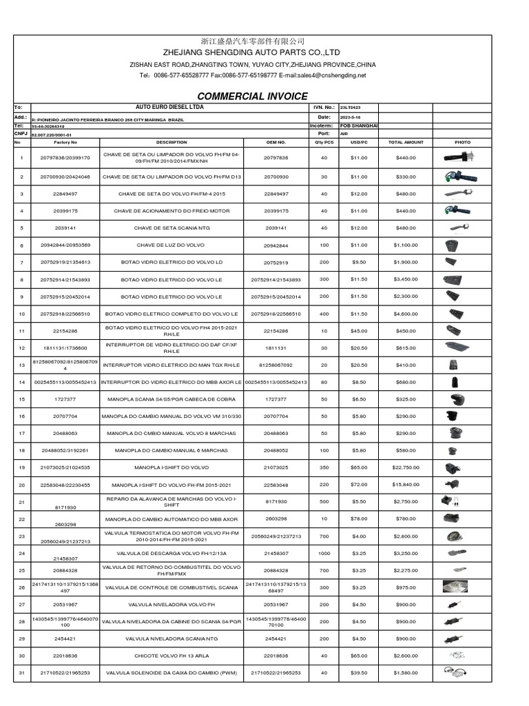 Volvo and Scania Parts Invoice | PDF