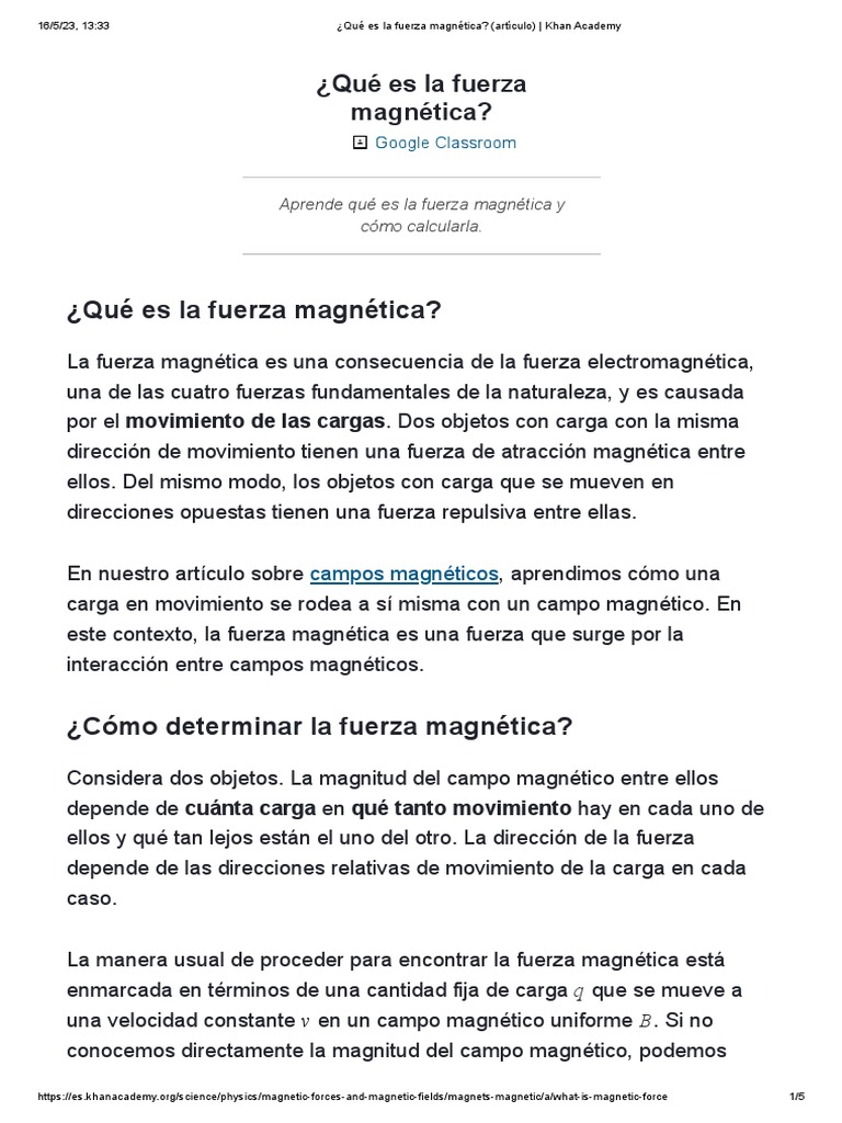 ¿Qué Es La Fuerza Magnética - (Artículo) - Khan Academy | PDF | Fuerza ...