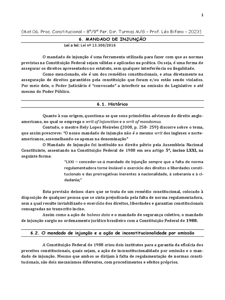 Mandado de Injunção: Conceitos e Aplicações | PDF | Constituição | Mandamus