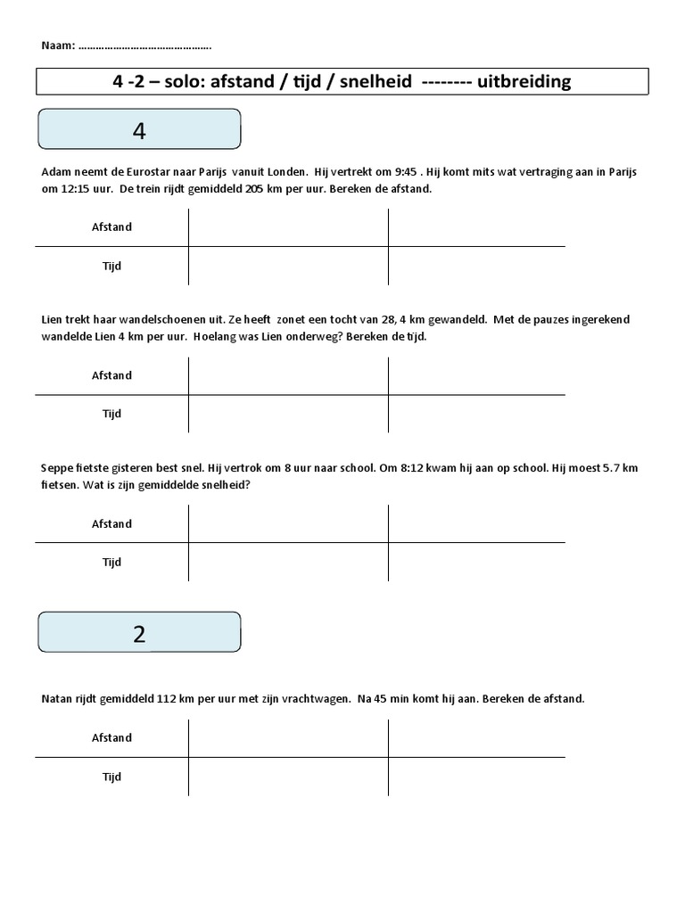 Afstand Tijd Snelheid 4-2-Solo - Uitbreiding | PDF