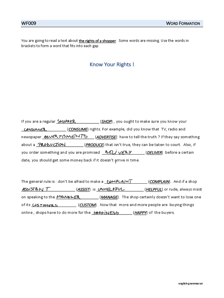 Shopper Rights and Word Formation | PDF