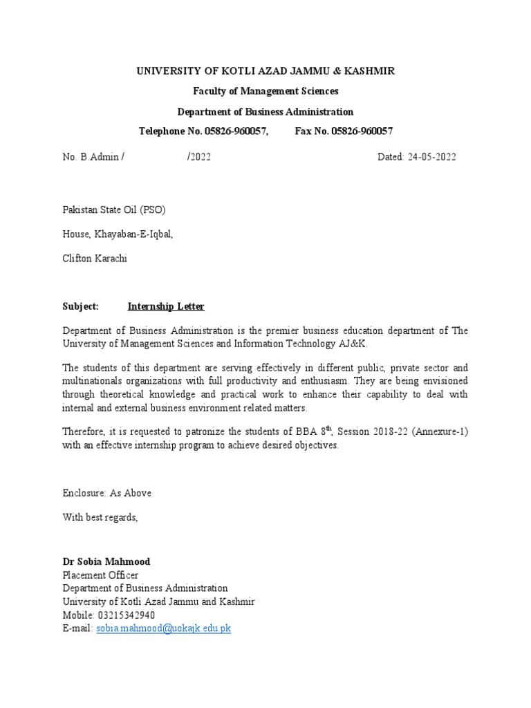 Internship Letter PSO | PDF