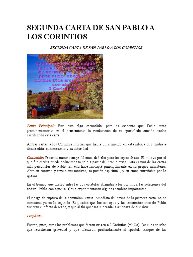 Segunda Carta de San Pablo A Los Corintios | PDF | Pablo el apóstol | Primera epístola a los ...