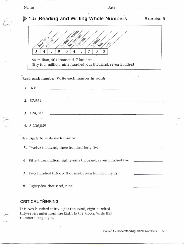 05-Reading and Writing Whole Numbers | PDF