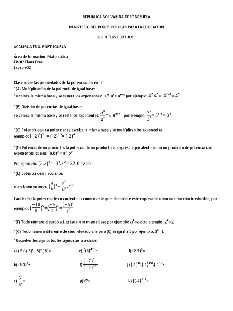 Potenciacion en Z | PDF | Exponenciación | División (Matemáticas)