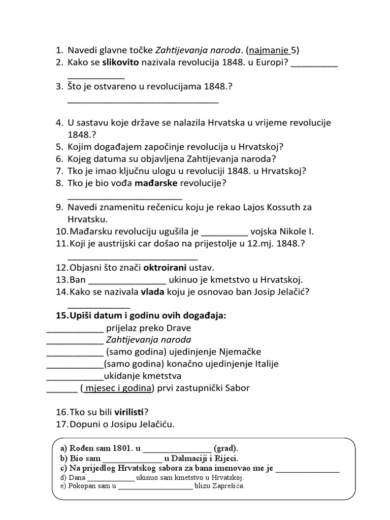 Revolucija 1848. I Ujedinjenje Italije I Njemačke - Ponavljanje 2023 | PDF