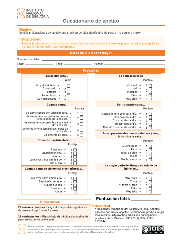 Cuestionario Apetito | PDF