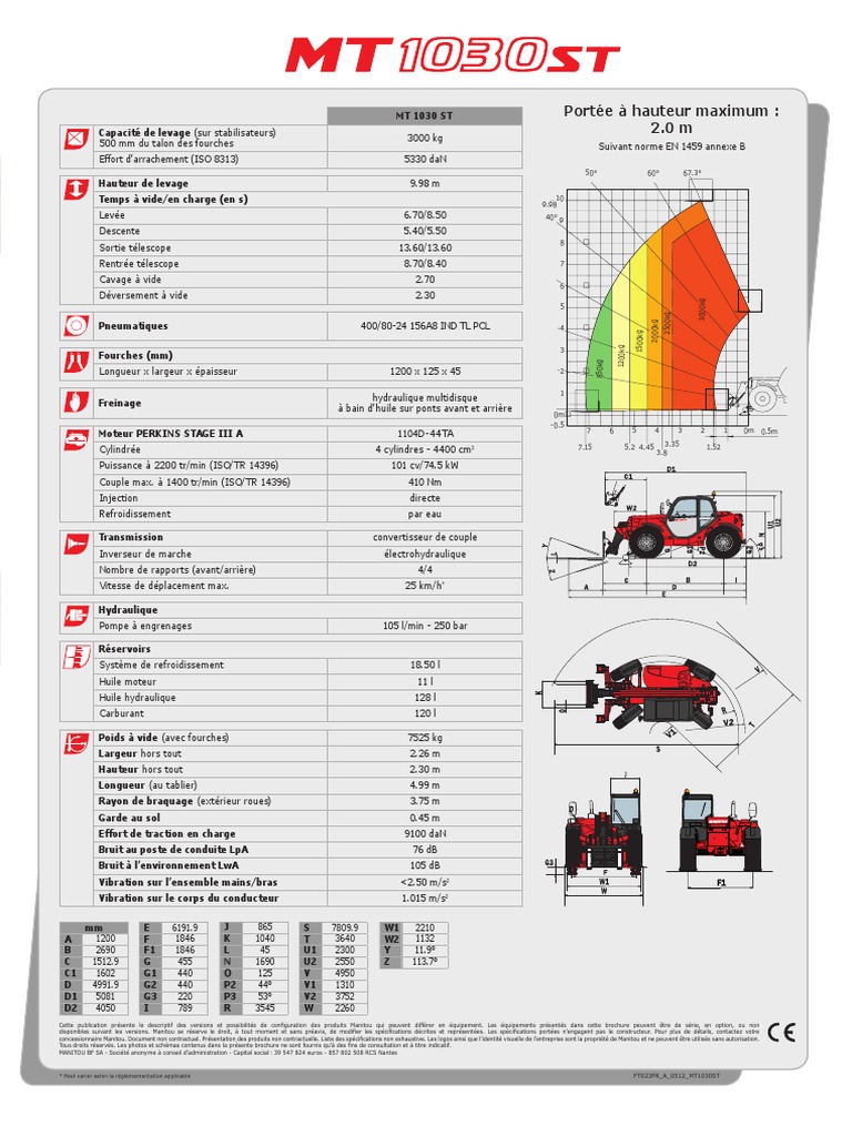 Fiche Technique Manitou MT 1030 | PDF