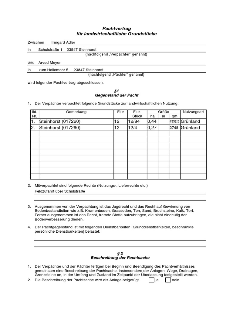 Landwirtschaftlicher Pachtvertrag 2020 | PDF