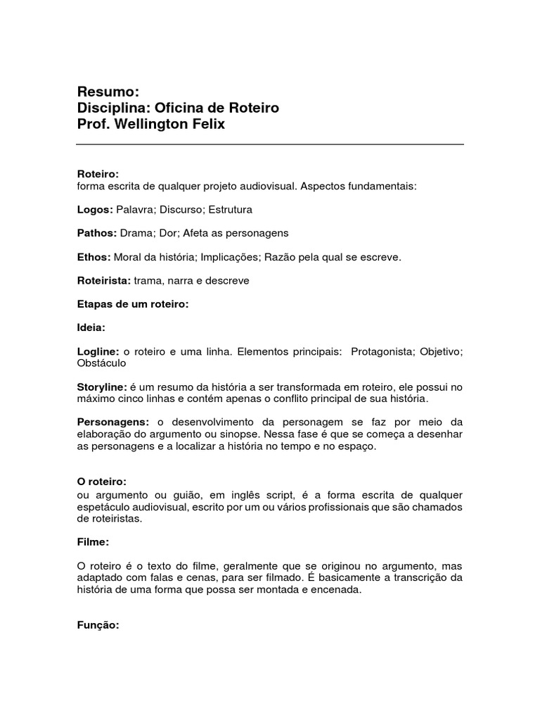 Resumo Oficina de Roteiro | PDF | Roteiro