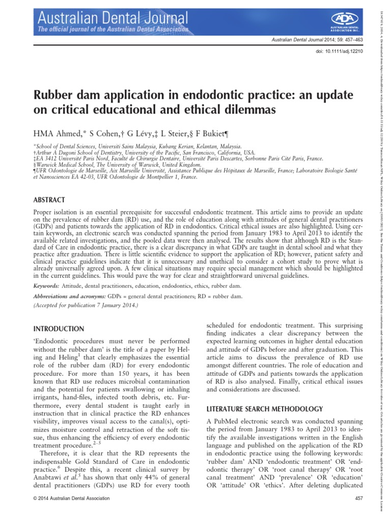 Australian Dental Journal - 2014 - Ahmed - Rubber Dam Application in ...